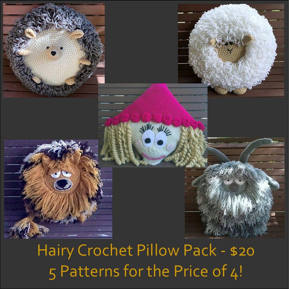 Hairy Pillows Crochet Pattern Bundle – Sharpin Designs